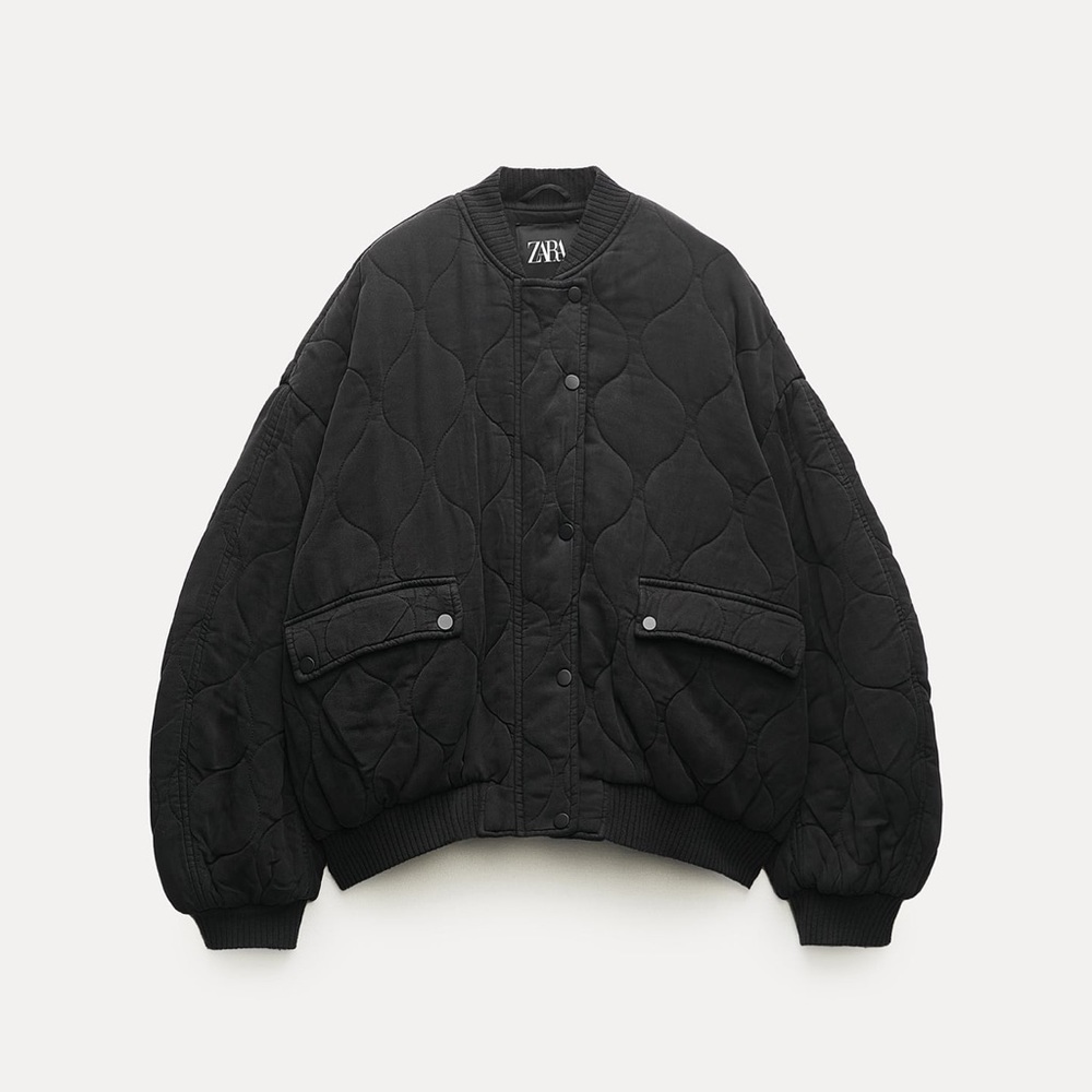 Oversized Black Puffer Bomber Jacket - Zara - Gem